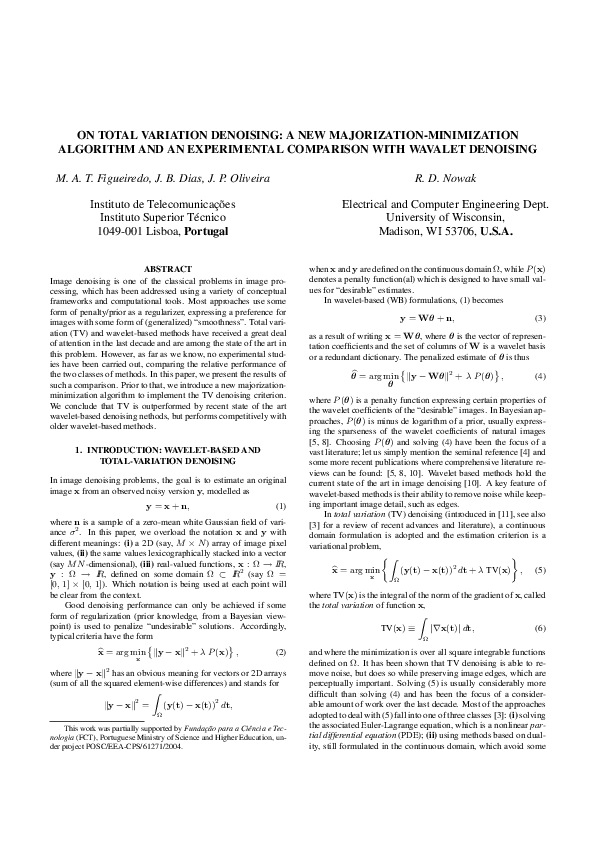 (PDF) ON TOTAL VARIATION DENOISING: A NEW MAJORIZATION-MINIMIZATION ALGORITHM AND AN ...