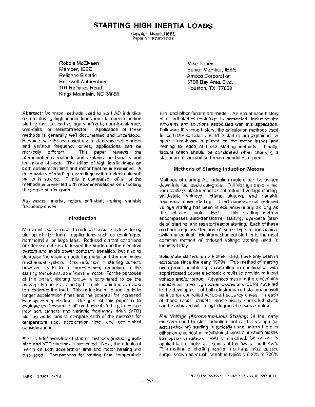 (PDF) Starting high inertia loads [induction motors]