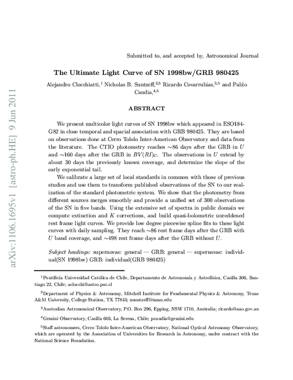 (PDF) THE ULTIMATE LIGHT CURVE OF SN 1998bw/GRB 980425