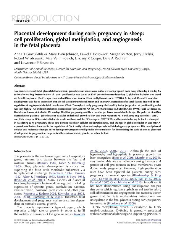 (PDF) Placental development during early pregnancy in sheep: effects of ...