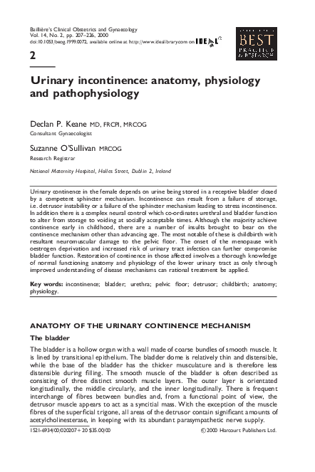(PDF) Urinary incontinence: anatomy, physiology and pathophysiology