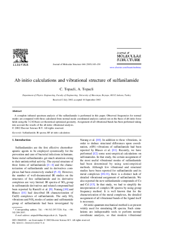 Pdf Ab Initio Calculations And Vibrational Structure Of Sulfanilamide
