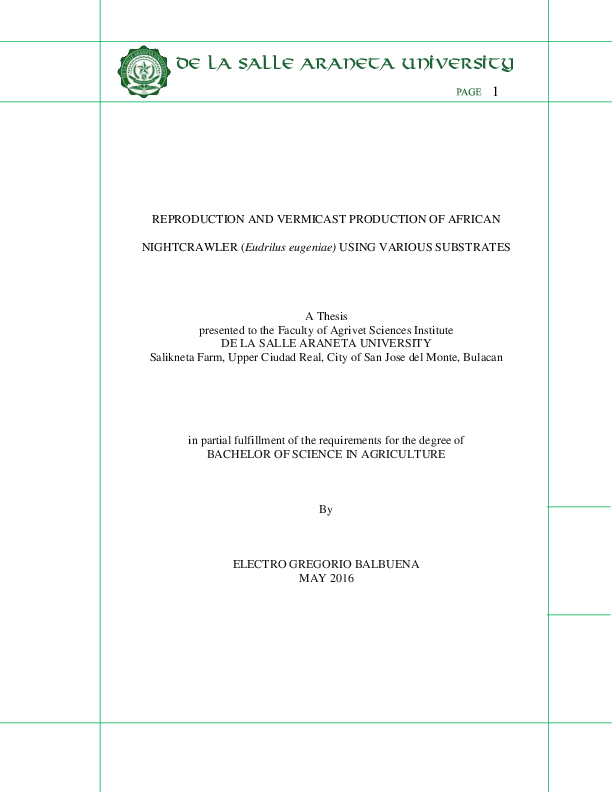 (PDF) Reproduction and Vermicast Production Potential of African ...