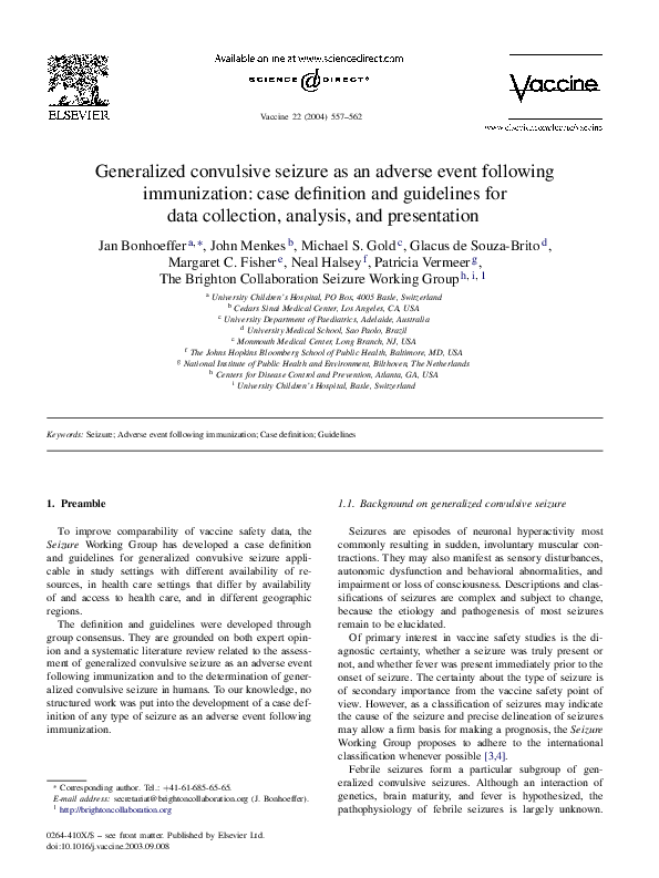 (PDF) Generalized convulsive seizure as an adverse event following ...