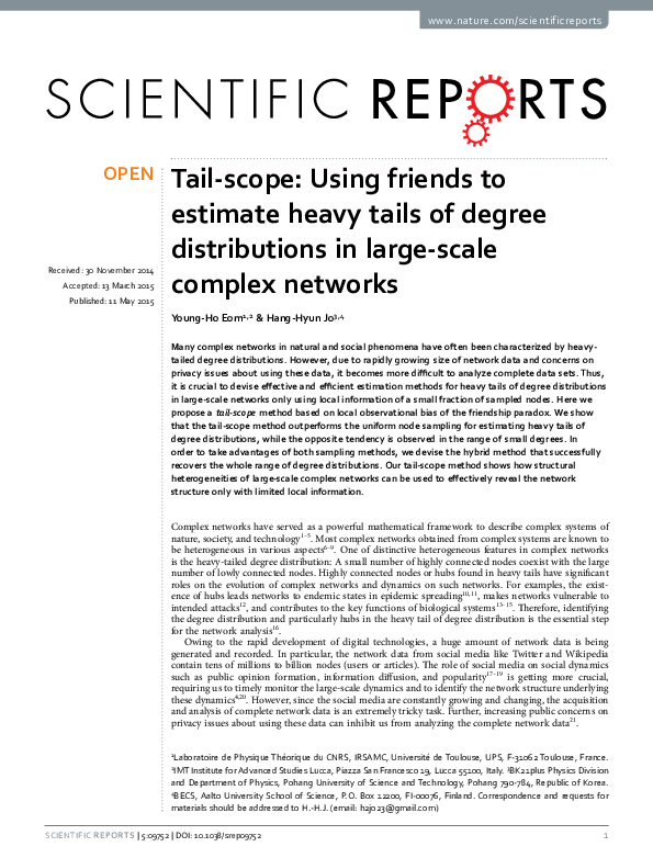 (PDF) Tail-scope: Using friends to estimate heavy tails of degree ...