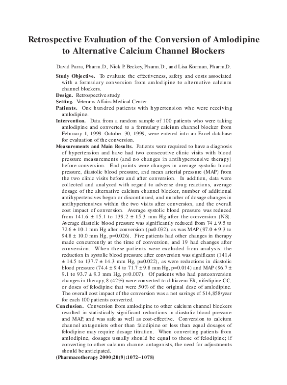 (PDF) Retrospective Evaluation of the Conversion of Amlodipine to ...