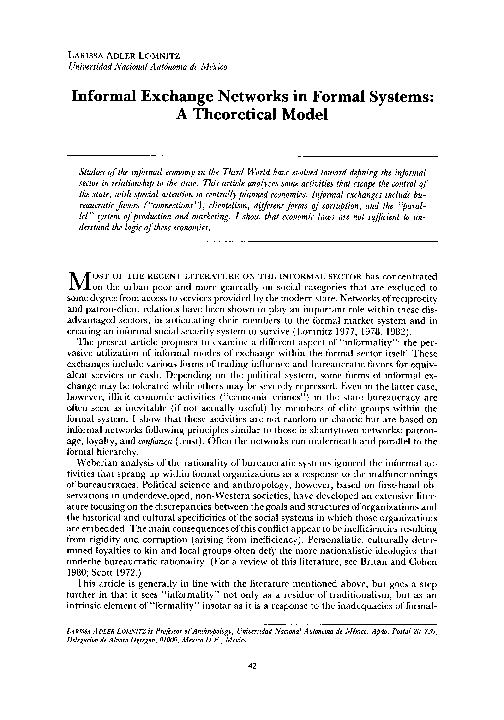 (PDF) Informal Exchange Networks in Formal Systems: A Theoretical Model