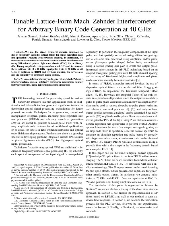 (PDF) Tunable Lattice-Form Mach–Zehnder Interferometer for Arbitrary ...