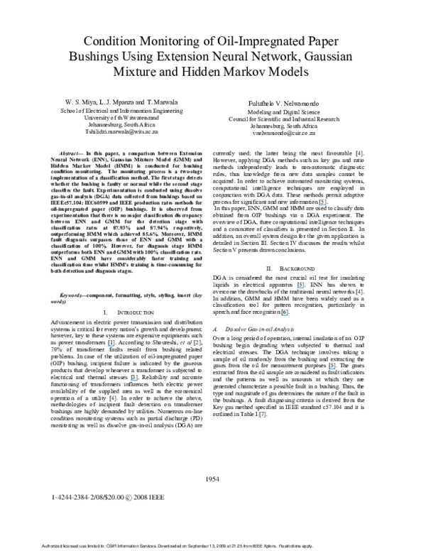 (PDF) Condition monitoring of oil-impregnated paper bushings using Extension Neural Network ...