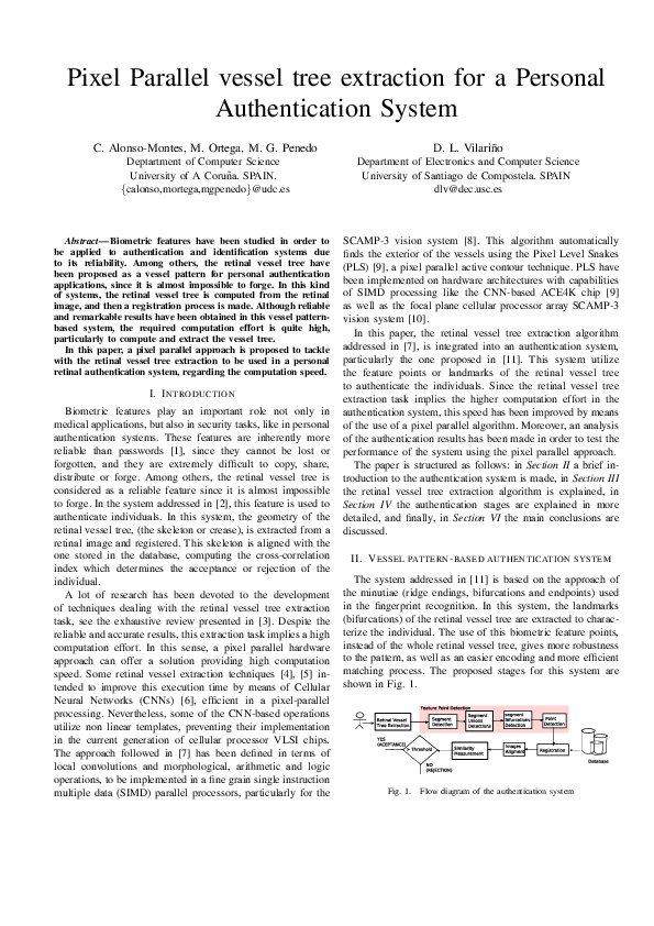 (PDF) Pixel parallel vessel tree extraction for a personal authentication system