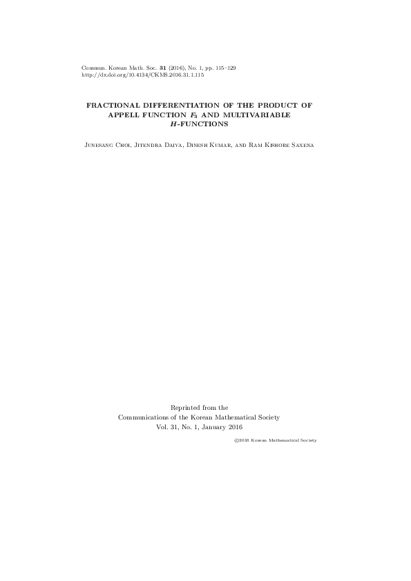 Pdf Fractional Differentiation Of The Product Of Appell Function F 3