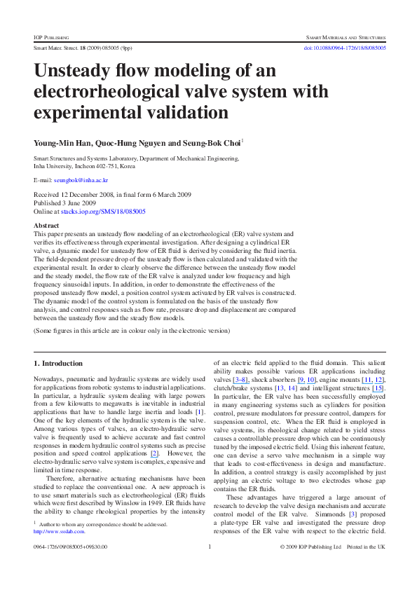 (PDF) Unsteady flow modeling of an electrorheological valve system with experimental validation