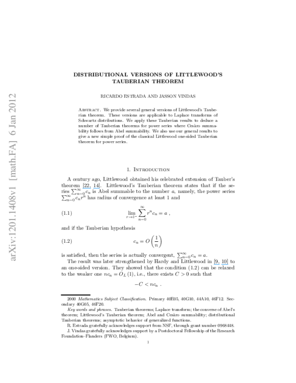 (PDF) Distributional versions of littlewood’s Tauberian theorem