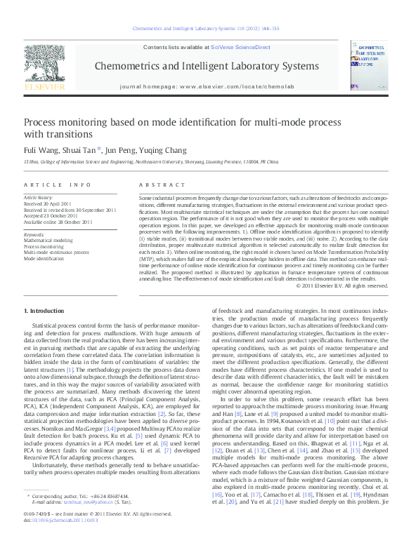 (PDF) Process monitoring based on mode identification for multi-mode process with transitions