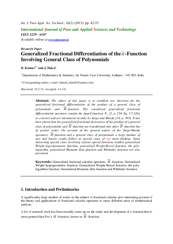 (PDF) Generalized fractional differentiation of the $\bar{H}-function involving general class of ...