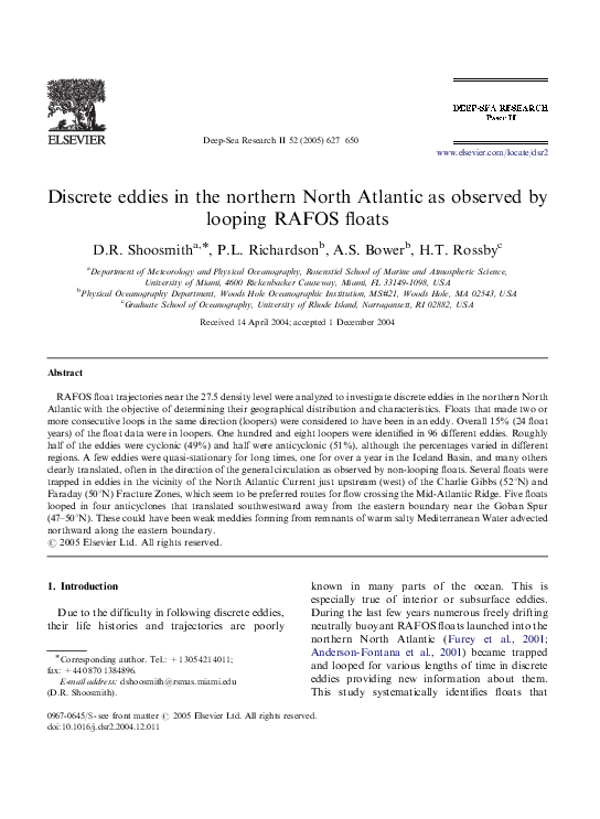 (PDF) Discrete eddies in the northern North Atlantic as observed by ...