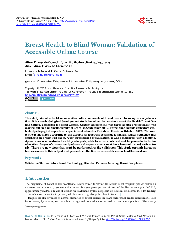 (PDF) Breast Health to Blind Woman: Validation of Accessible Online ...