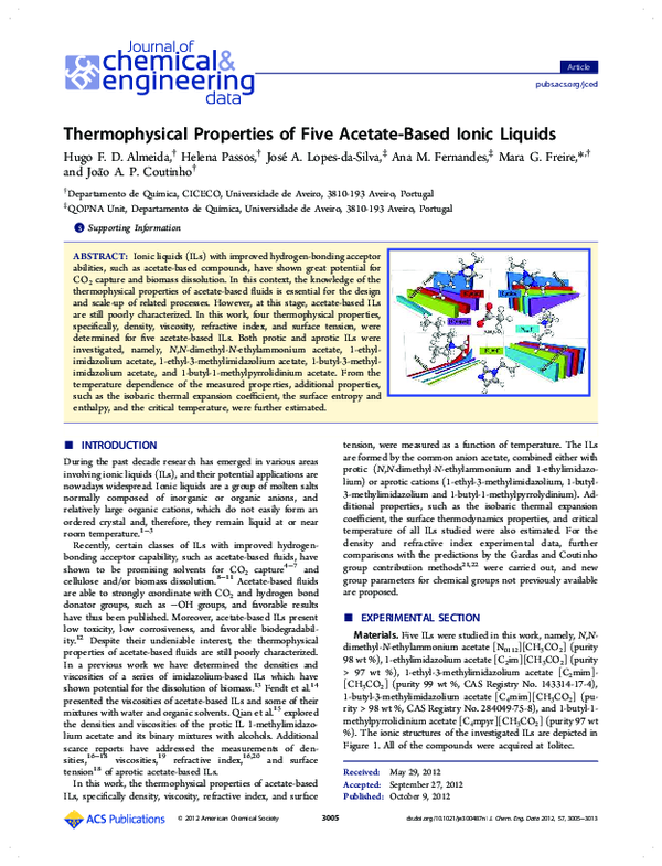 (PDF) Thermophysical Properties of Five Acetate-Based Ionic Liquids ...