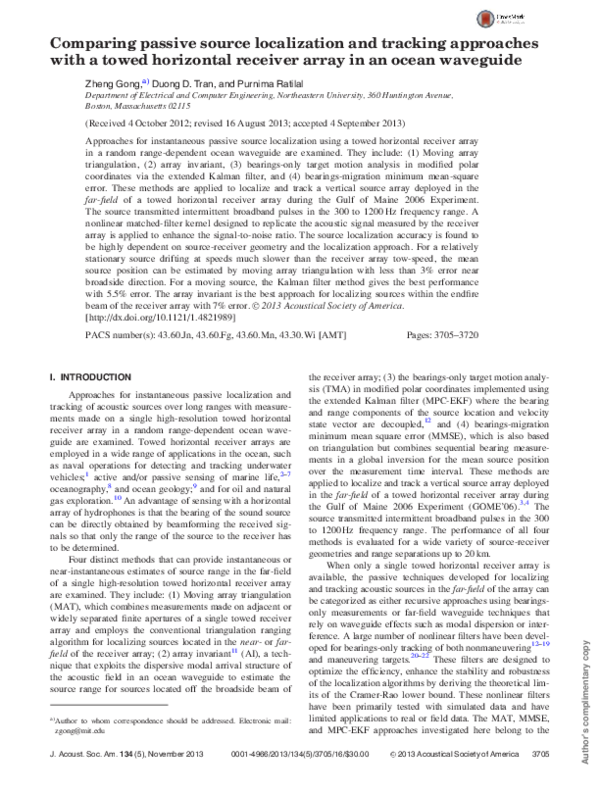 Pdf Comparing Passive Source Localization And Tracking Approaches With A Towed Horizontal