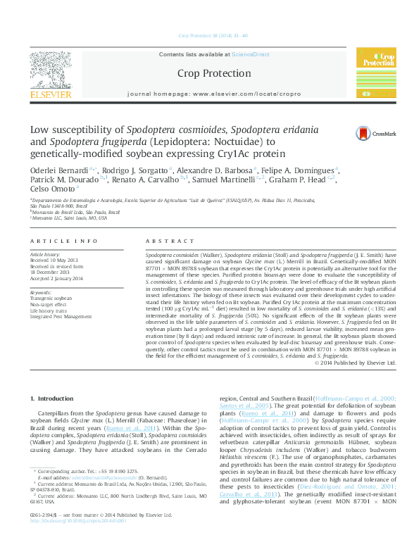 (PDF) Low susceptibility of Spodoptera cosmioides, Spodoptera eridania ...