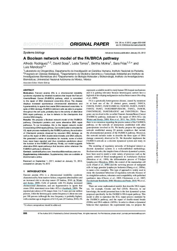 Pdf A Boolean Network Model Of The Fabrca Pathway