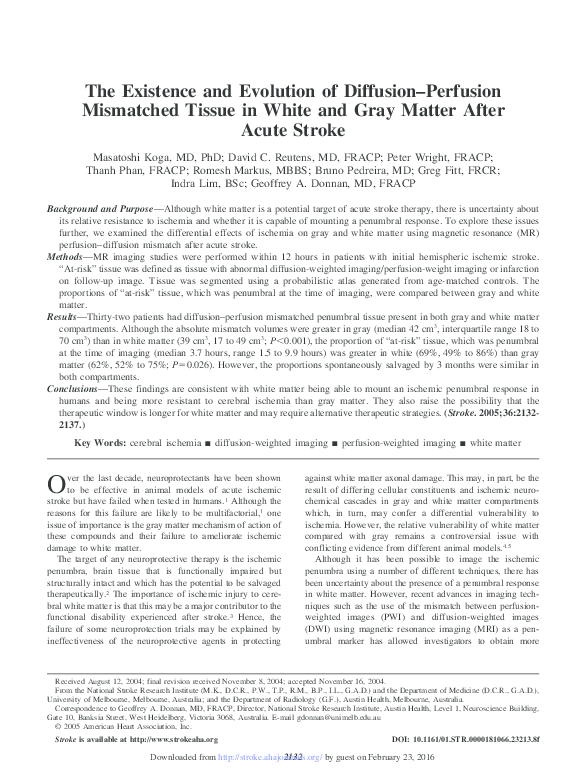 (PDF) The Existence and Evolution of Diffusion-Perfusion Mismatched ...