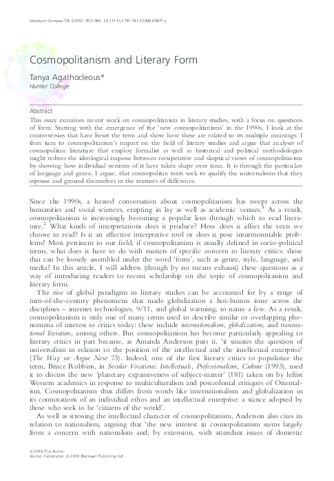 (PDF) Cosmopolitanism and Literary Form