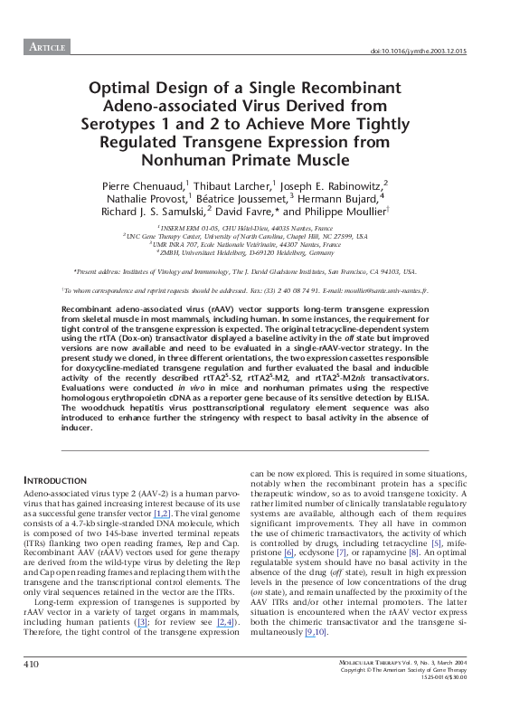 (PDF) Optimal Design of a Single Recombinant Adeno-associated Virus Derived from Serotypes 1 and ...