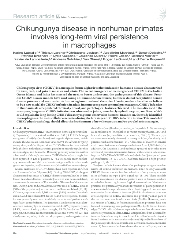 (PDF) Chikungunya disease in nonhuman primates involves long-term viral ...