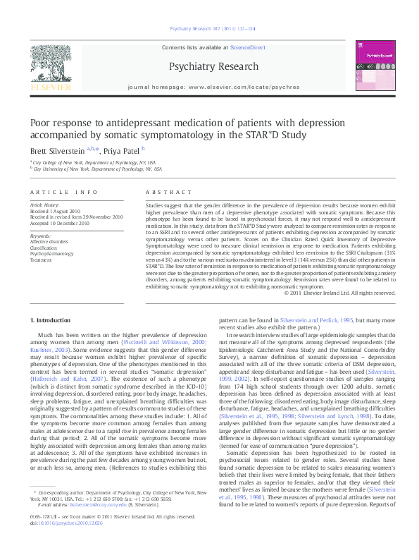 (PDF) Poor response to antidepressant medication of patients with ...