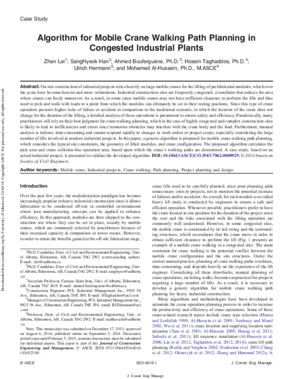 (PDF) Algorithm for Mobile Crane Walking Path Planning in Congested ...