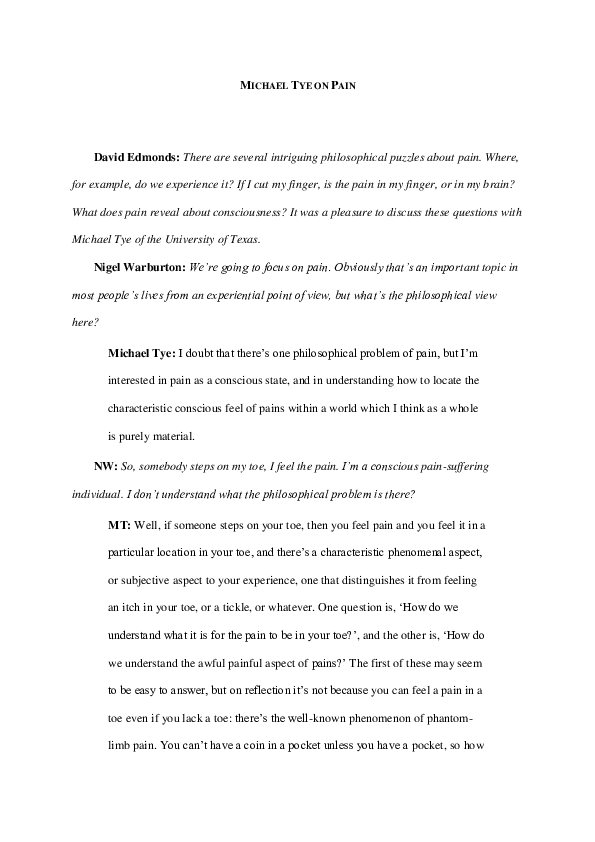 (PDF) Michael Tye on Pain