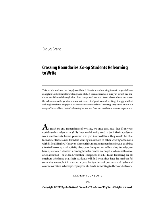 (PDF) Crossing Boundaries: Co-op Students Re-learning to Write