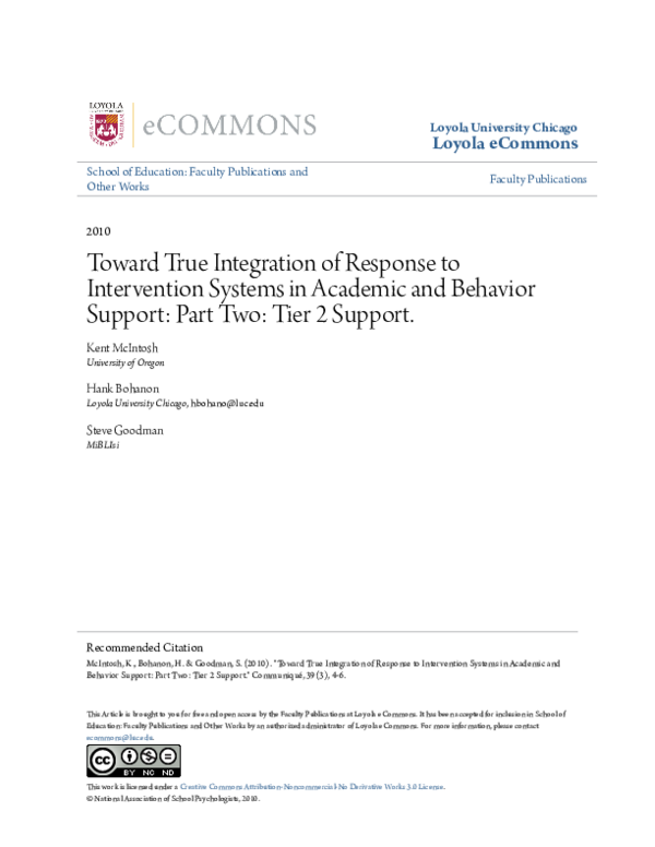 (PDF) Toward True Integration of Response to Intervention Systems in ...