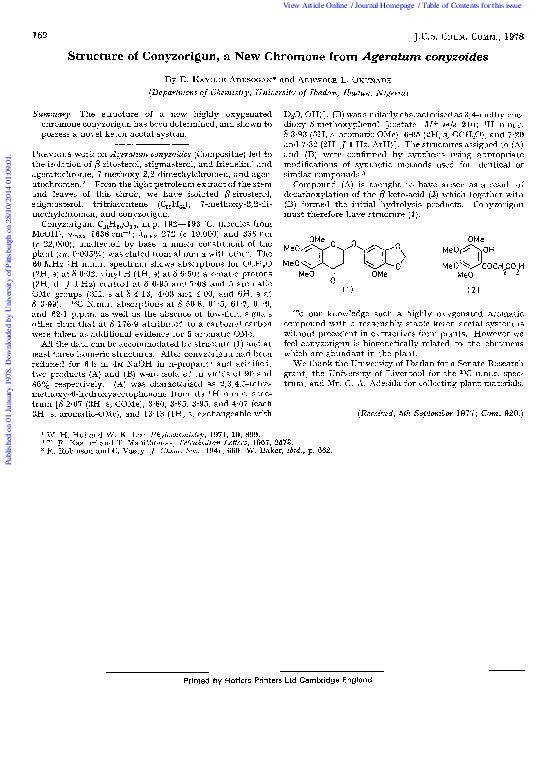 (PDF) Structure of conyzorigun, a new chromone from Ageratum conyzoides ...