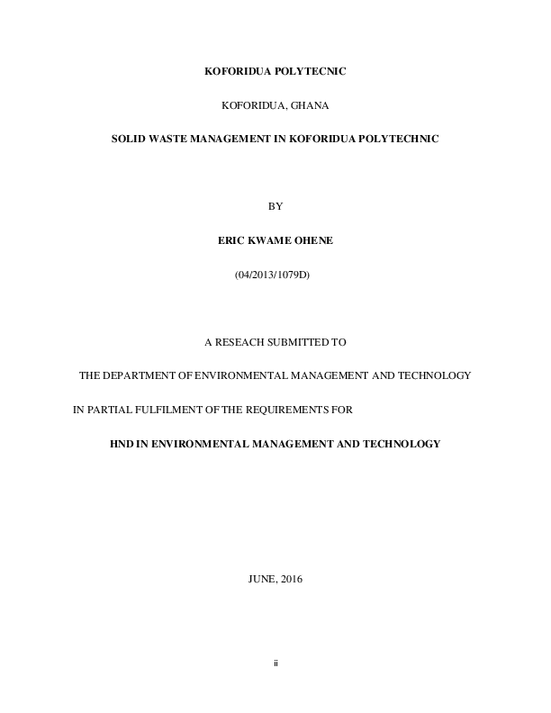 (PDF) KOFORIDUA POLYTECNIC KOFORIDUA, GHANA SOLID WASTE MANAGEMENT IN ...