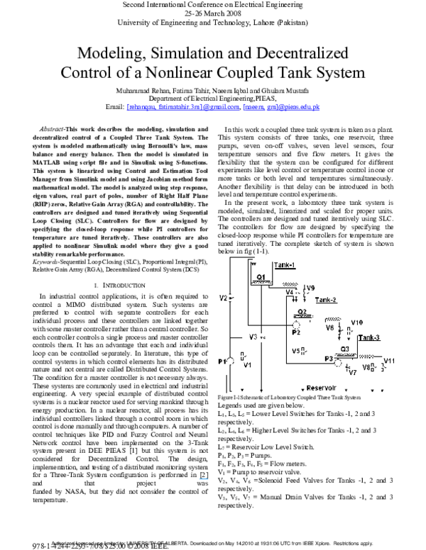 (PDF) Modeling, simulation and decentralized control of a nonlinear ...