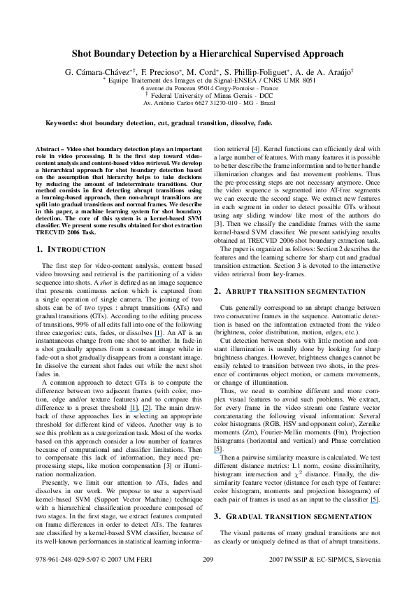 Pdf Shot Boundary Detection By A Hierarchical Supervised Approach