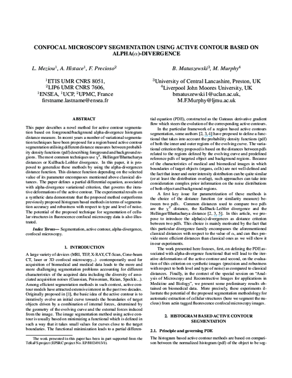 (PDF) Confocal microscopy segmentation using active contour based on alpha(α)-divergence