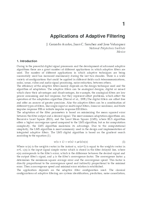 (PDF) Applications of Adaptive Filtering
