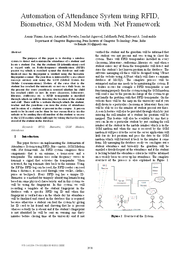 (PDF) Automation of attendance system using RFID, biometrics, GSM Modem ...