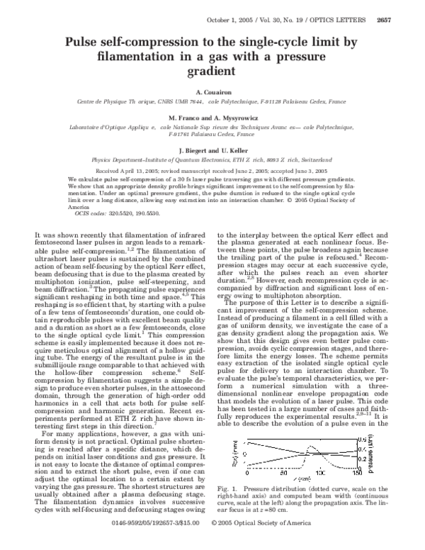 (PDF) Pulse self-compression to the single-cycle limit by filamentation in a gas with a pressure ...