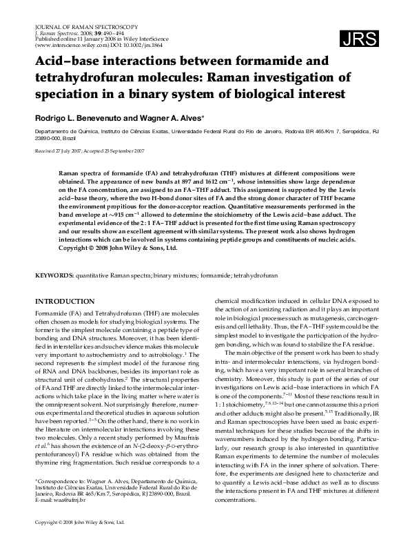 (PDF) Acid–base interactions between formamide and tetrahydrofuran ...