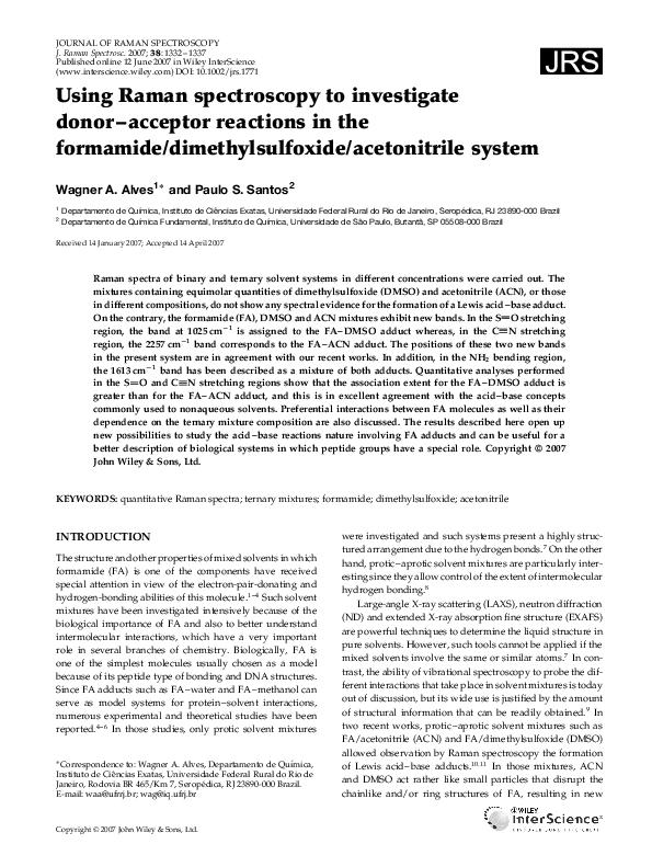 (PDF) Using Raman spectroscopy to investigate donor–acceptor reactions ...