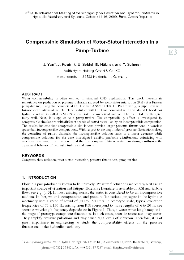 (PDF) Compressible simulation of rotor-stator interaction in pump-turbines