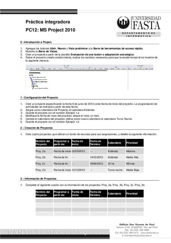 (PDF) Práctica integradora PC12: MS Project 2010 0 -Introducción a Project