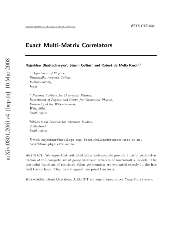 (PDF) Exact multi-matrix correlators