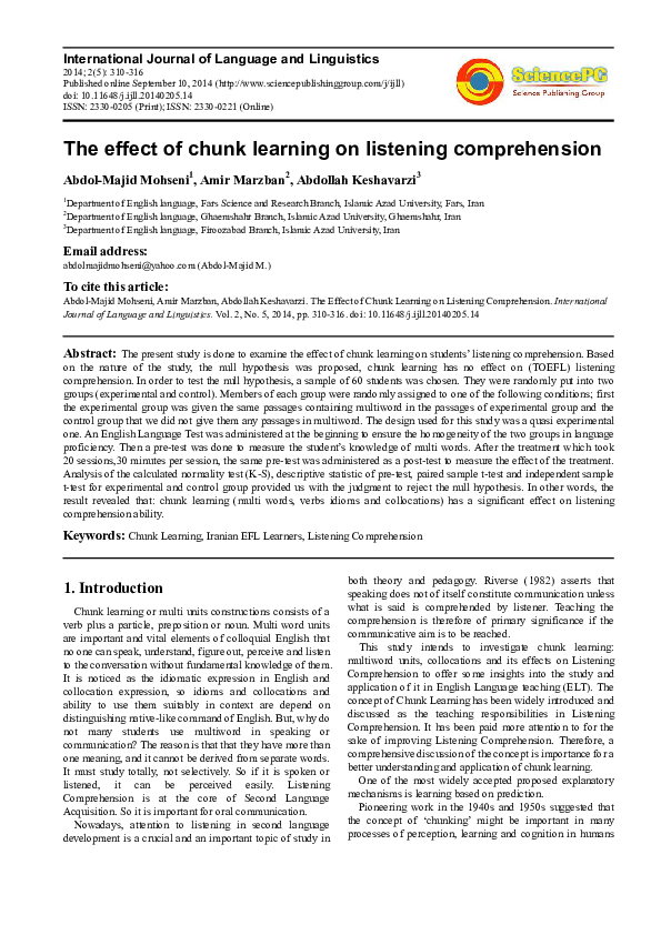 (PDF) The Effect of Chunk Learning on Listening Comprehension