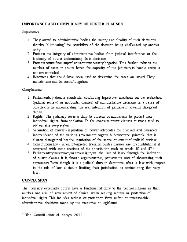 (DOC) IMPORTANCE AND COMPLICACY OF OUSTER CLAUSES Importance