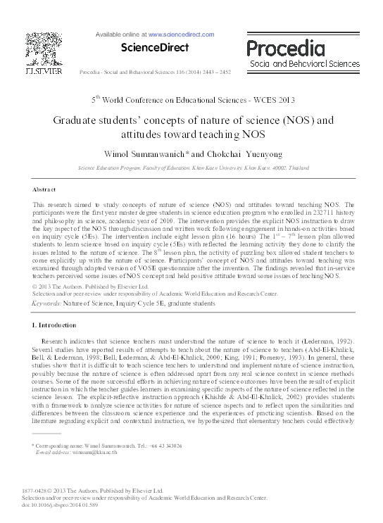 (PDF) Graduate Students’ Concepts of Nature of Science (NOS) and ...